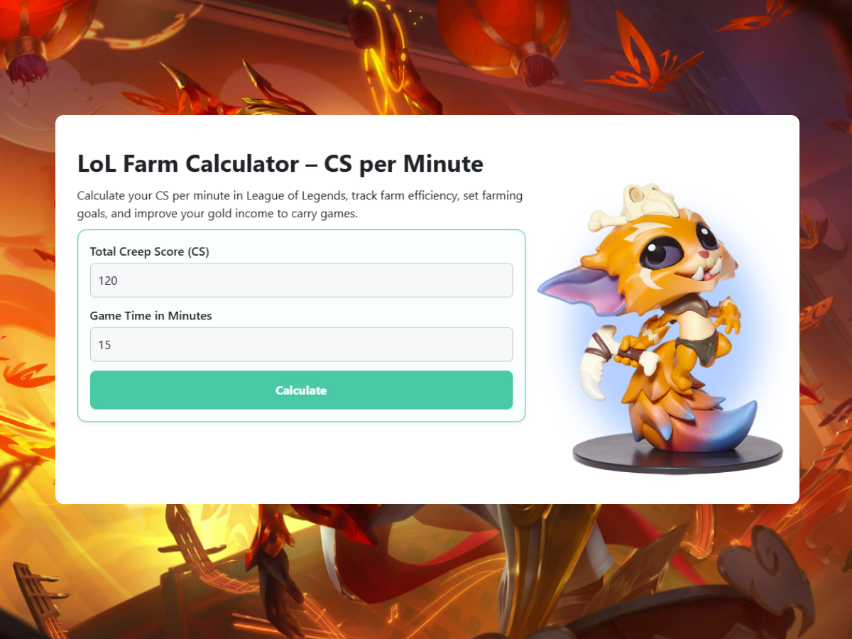 LoL Farm Calculator - CS per Minute - League of Legends Tools